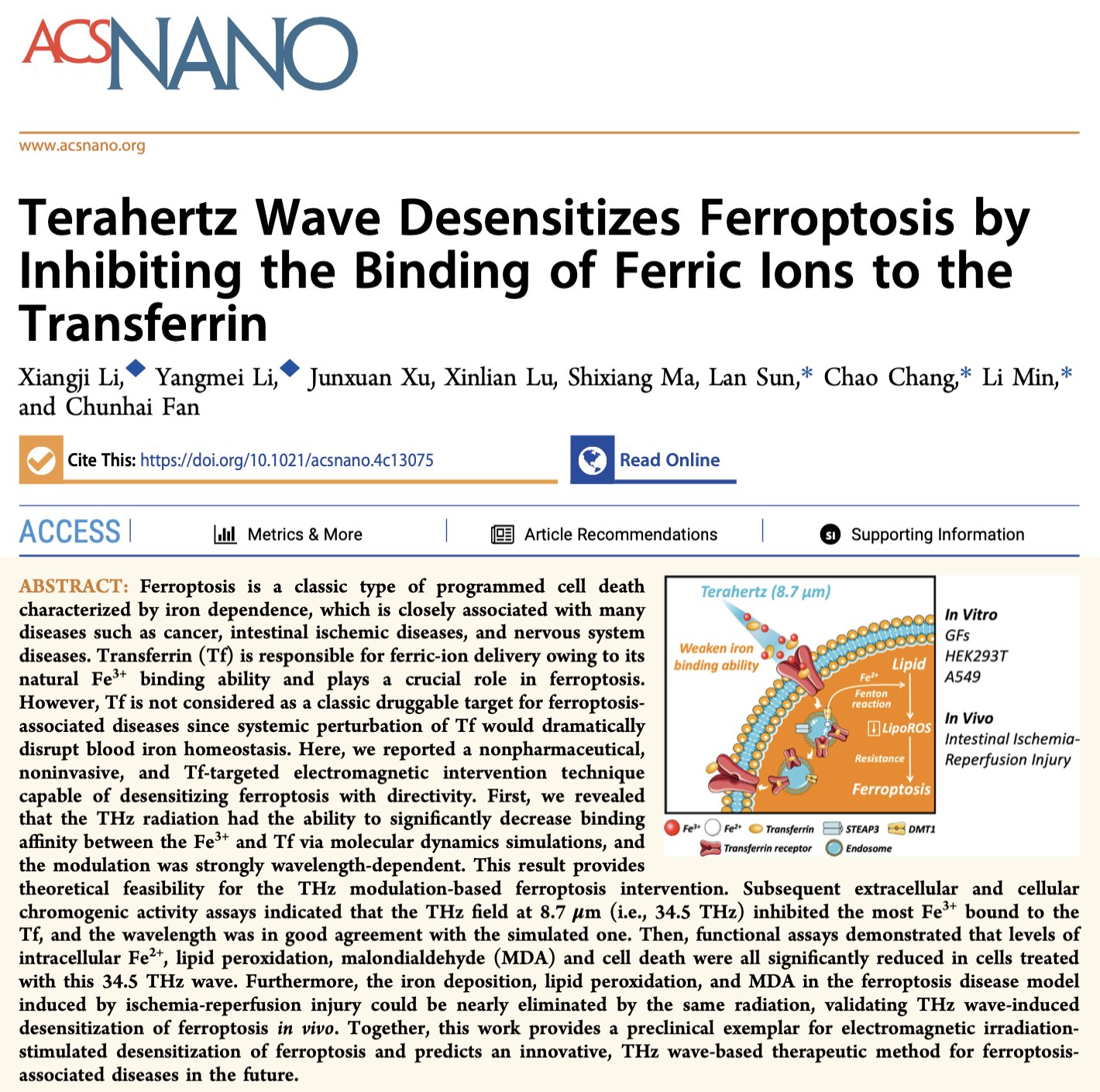Terahertz Waves Inhibit Ferroptosis: A New Frontier in Electromagnetic ...